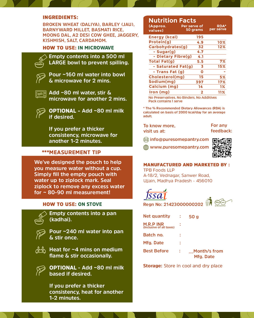 Instant Daliya Mix - Puresome Pantry | Broken Wheat, Barley, Moong Dal ...