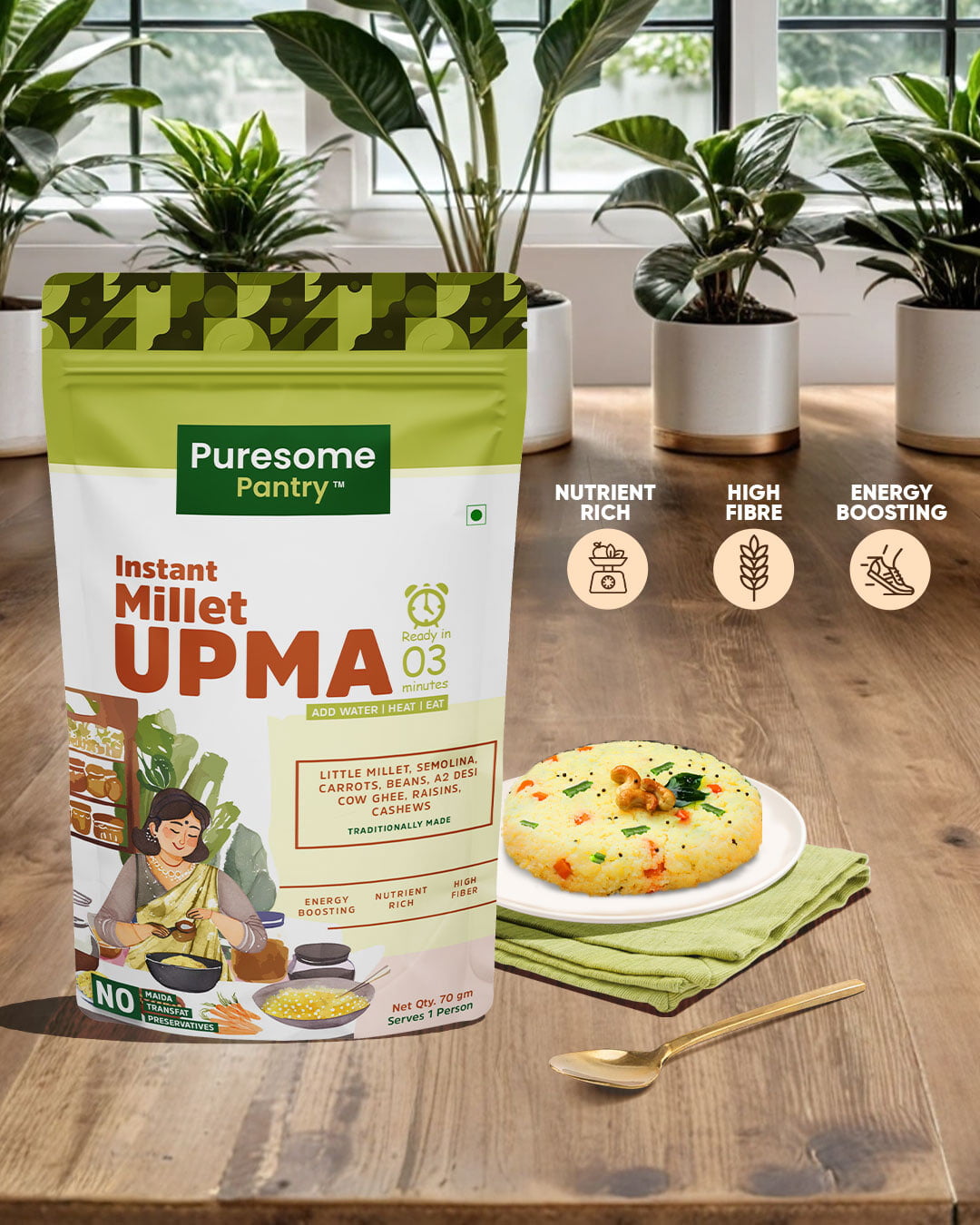 Instant Upma with Little Millet Mix - Puresome Pantry | Natural Ingredients