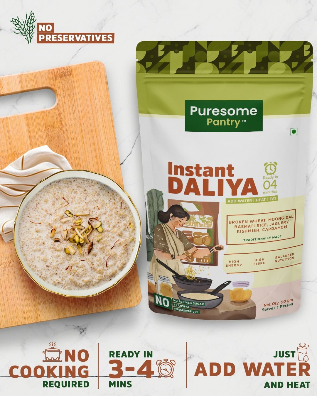 Instant Daliya Mix - Puresome Pantry | Broken Wheat, Moong Dal, Natural ...