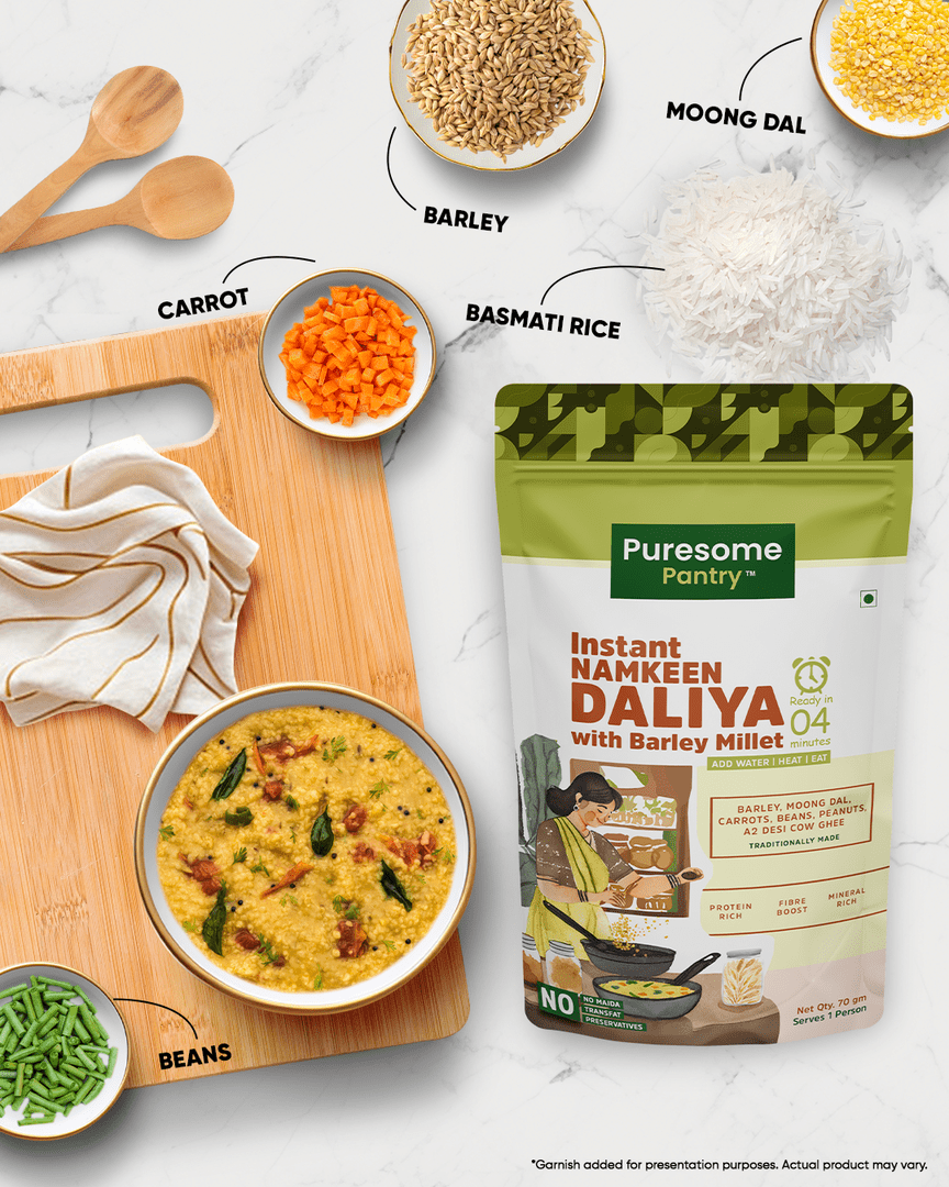 Instant Namkeen Daliya - Barley, Moong Dal & Basmati Rice | Puresome Pantry