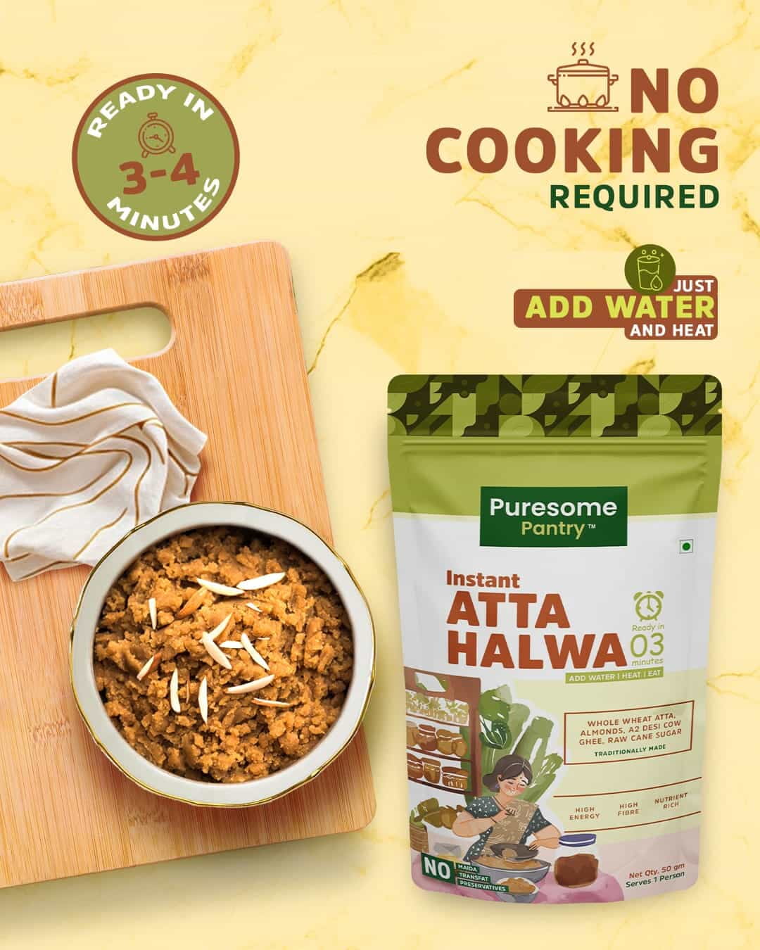 Instant Atta Halwa Mix - Puresome Pantry | Whole Wheat, A2 Desi Ghee ...